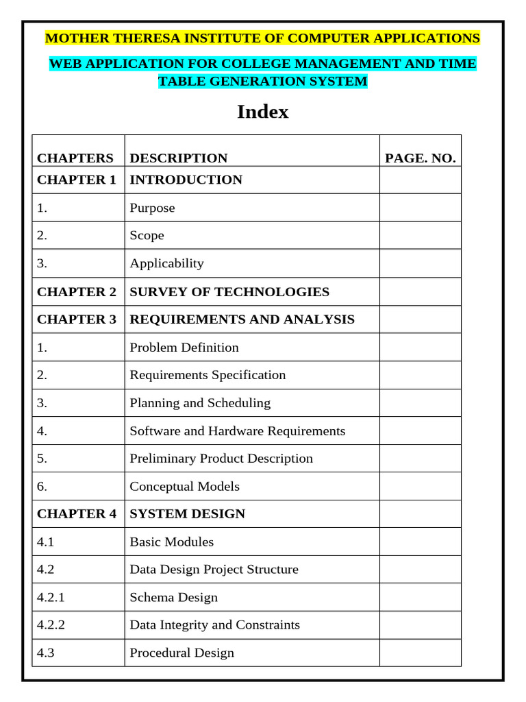 INDEX PAGE(clg format) | PDF
