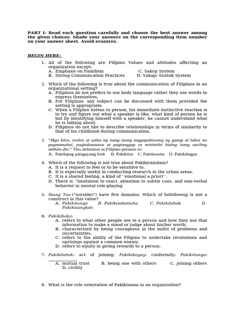 MIDTERM EXAM Filipino Psy | PDF | Psychology | Psychological Concepts