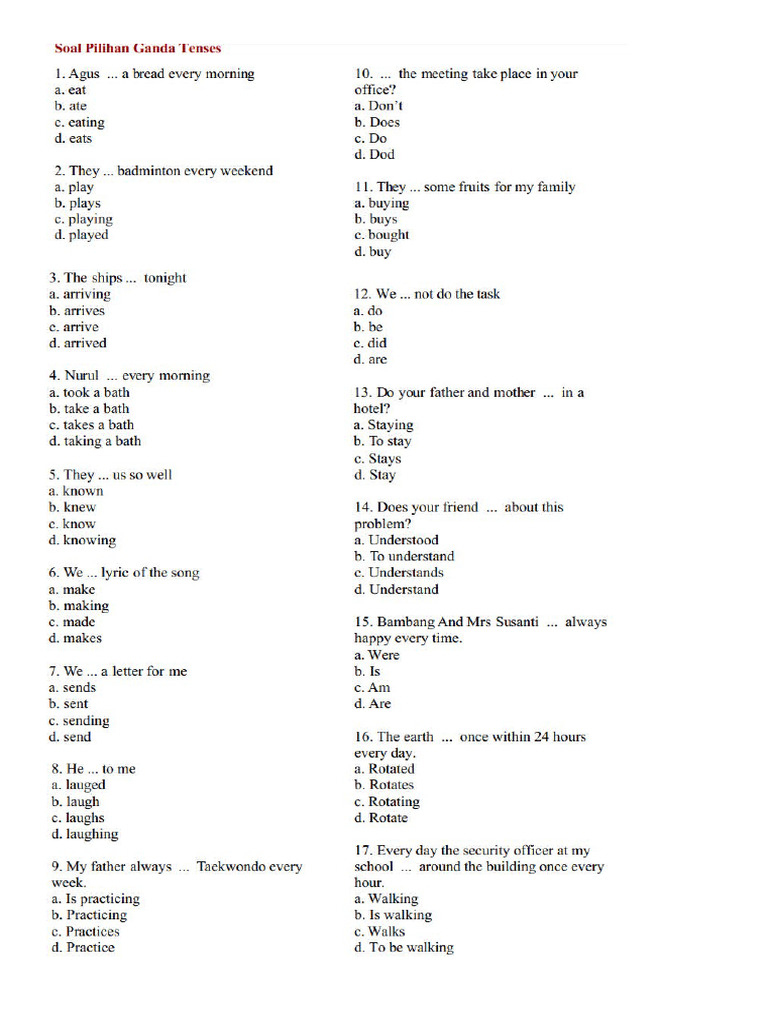 Latihan Soal 6 For SMA (Tenses Multiple Choise) | PDF