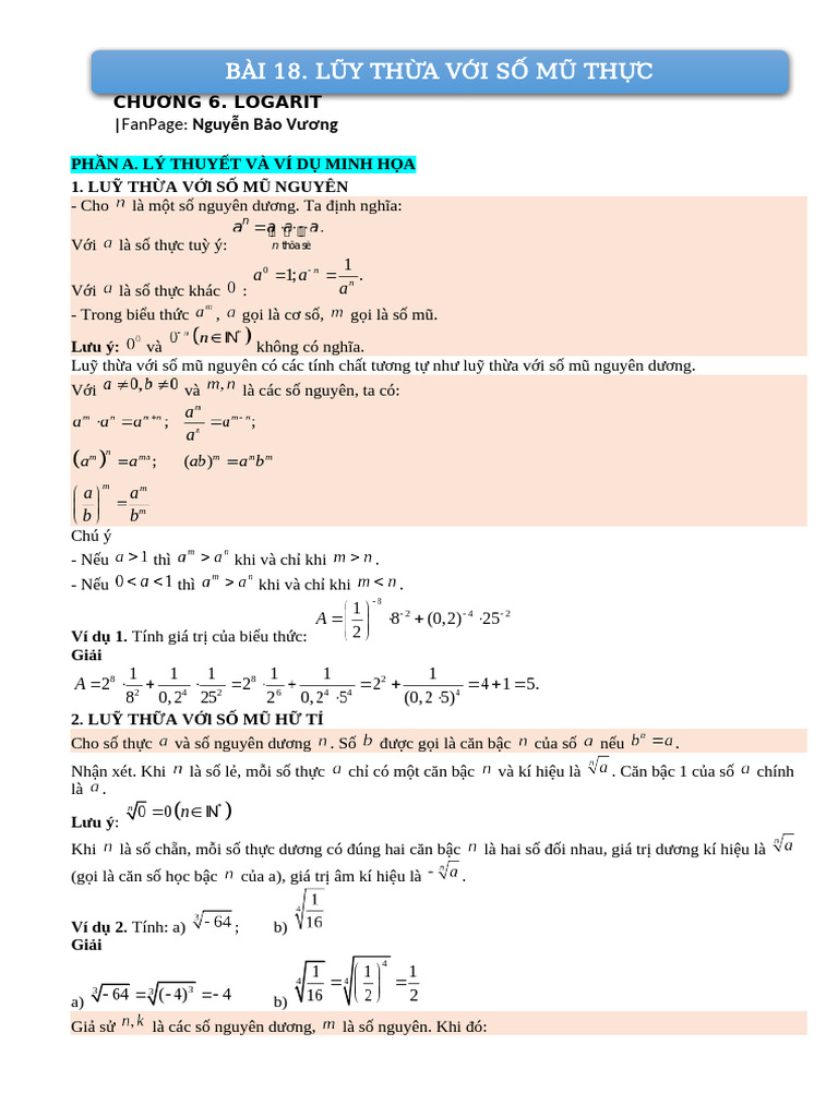 C6 - Bài 18-Luy Thua Voi So Mu Thuc - CH | PDF