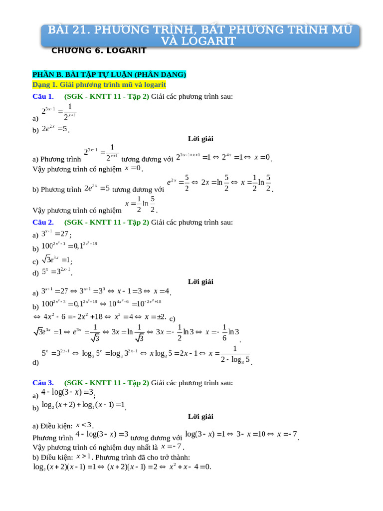 C6 - Bài-21-Phuong Trinh Mu - Logarit - DA TL | PDF