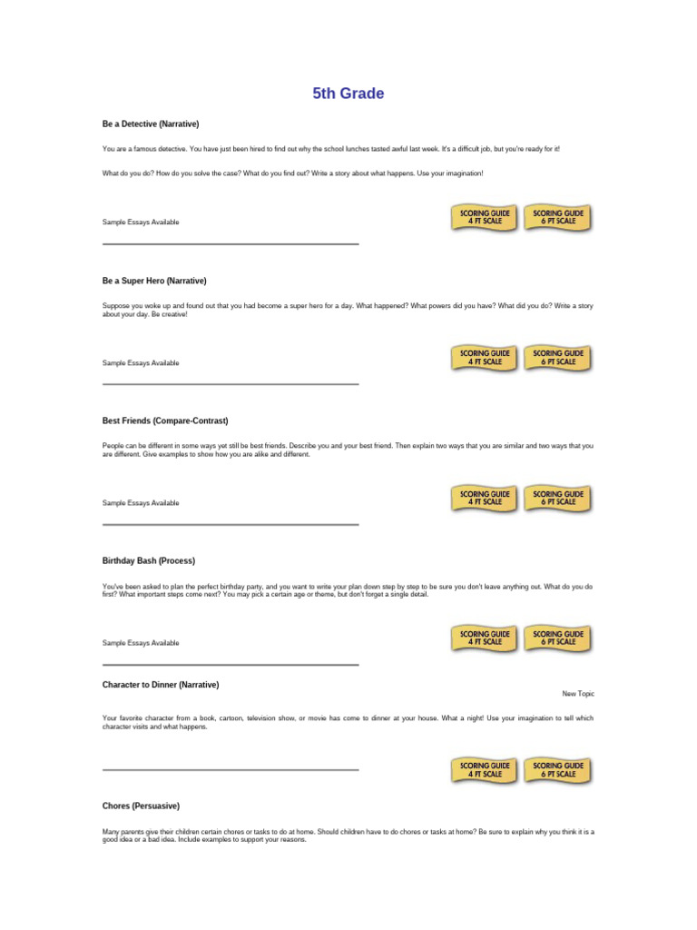 5th Grade Creative Writing Prompts | PDF | Essays | Postage Stamp
