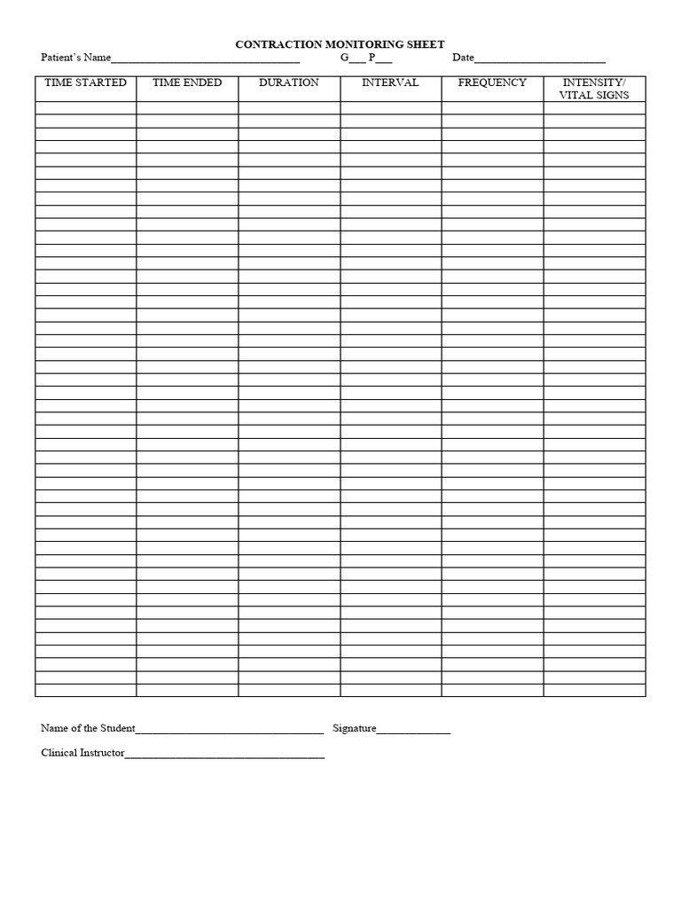 Contraction Monitoring Sheet | PDF | Science & Mathematics