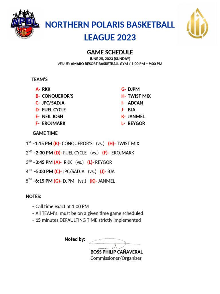 GAME SCHEDULE npbl-4 | PDF