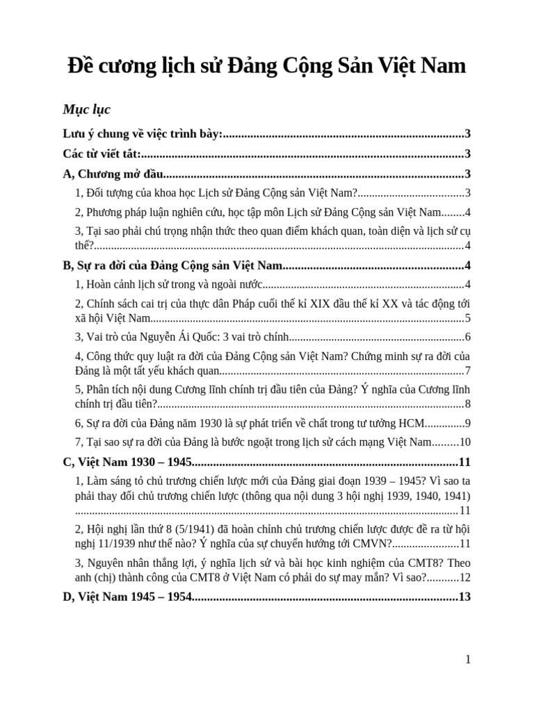 De Cuong Lich Su Dang Cuoi | PDF