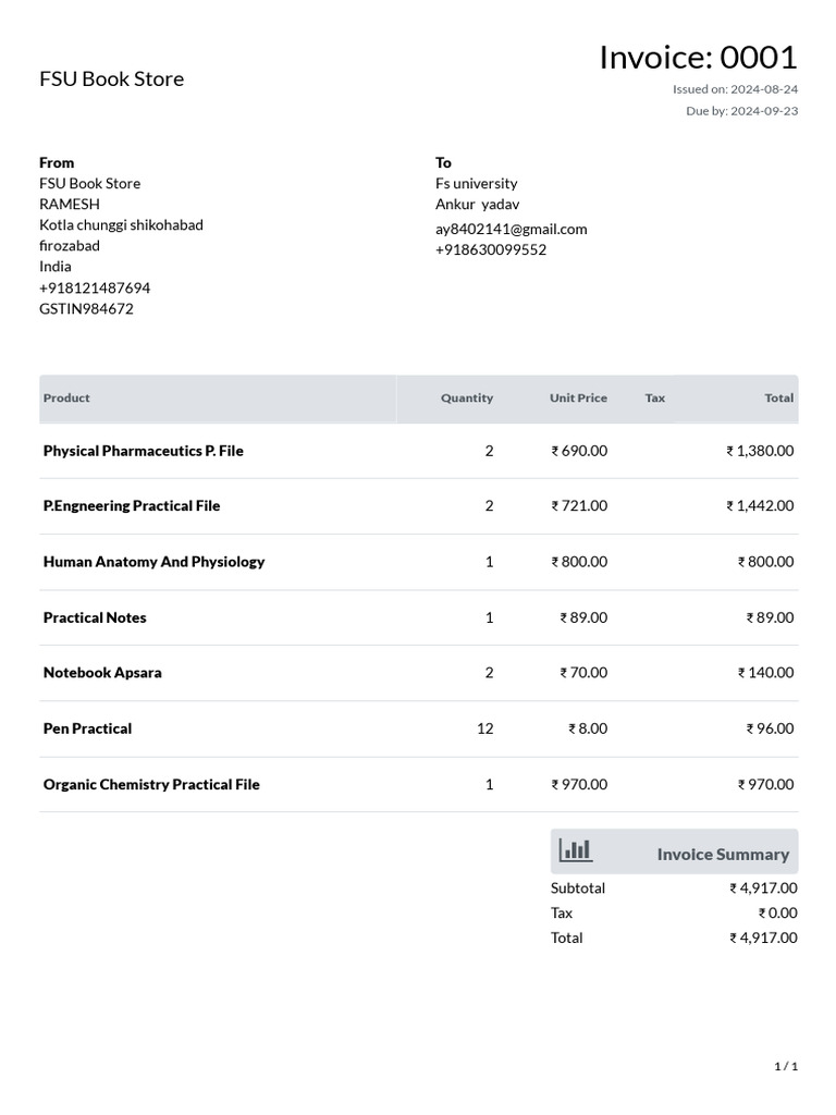 Invoice 0001 Pdf