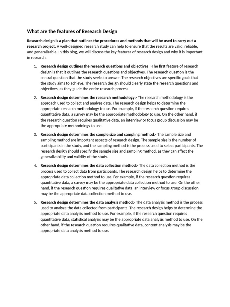 What Are The Features of Research Design | PDF | Methodology | Survey ...
