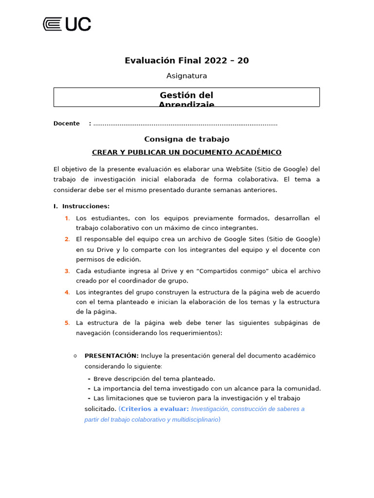 Consigna - de - Examen Final - ES - 2022-1 | PDF | Evaluación | Estilo apa