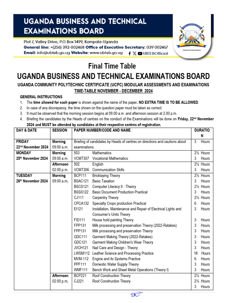 Final Time Table For Modular UCPC Nov-Dec 2024 | PDF | Roof