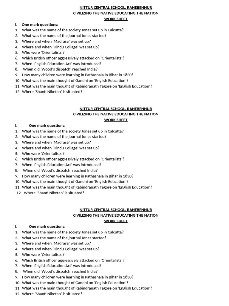 Civilizing The Native. Work Sheet | PDF | Social Science