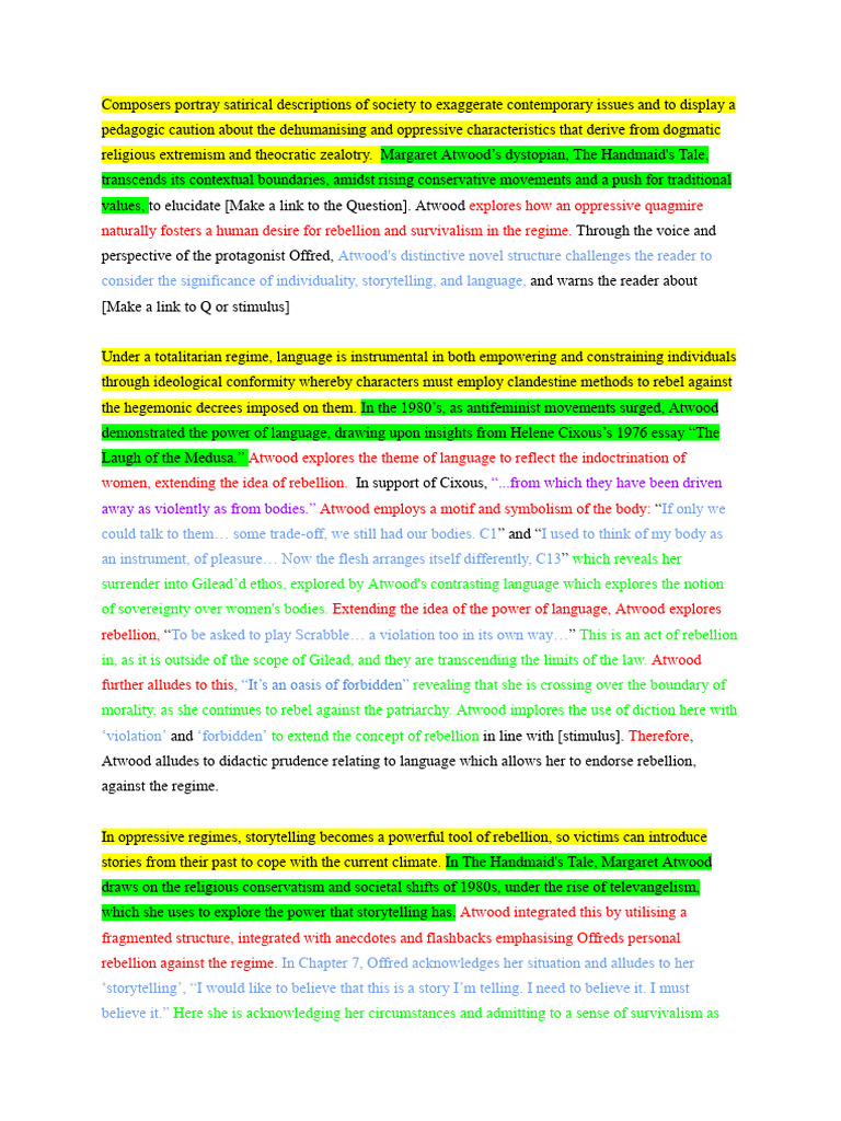 Handmaid's Tale Essay 20 - 20 | PDF