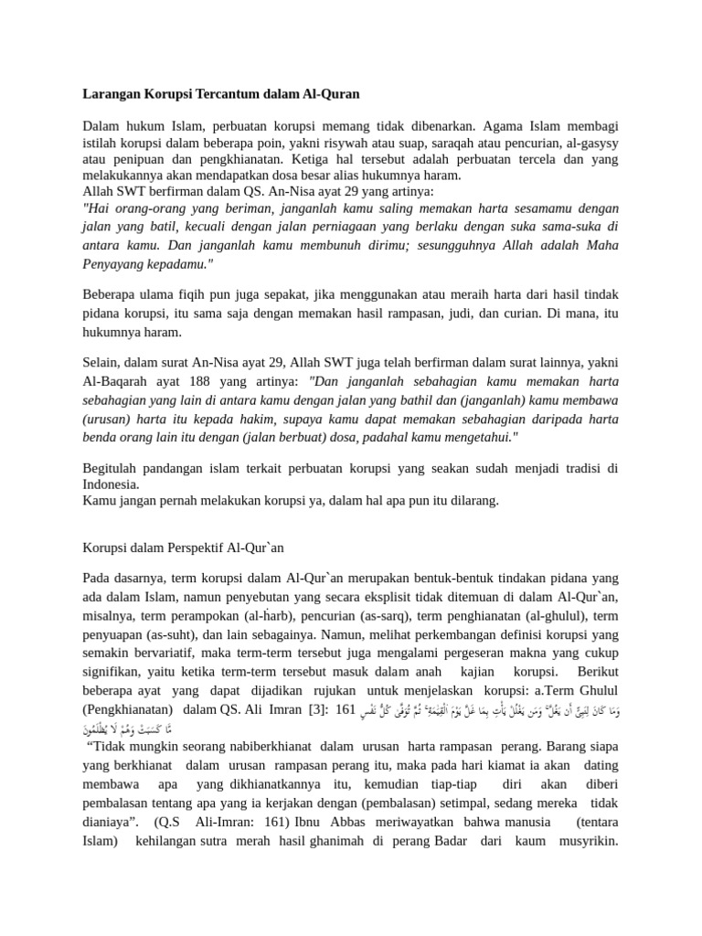 Larangan Korupsi Dalam Al-Quran | PDF