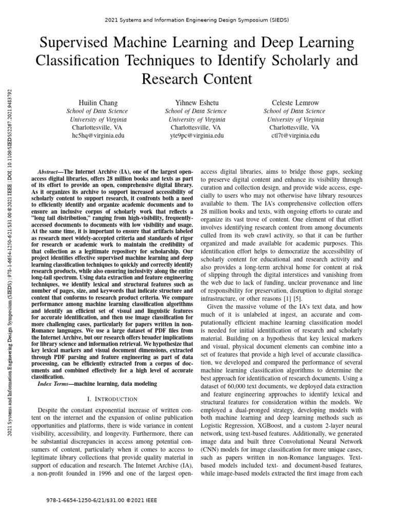 Supervised Machine Learning and Deep Learning Classification Techniques ...