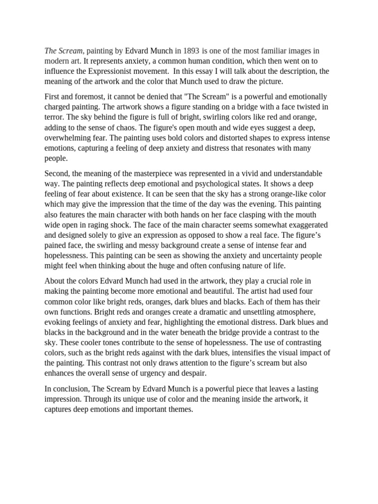 Artwork The Scream | PDF | Paintings | Fear