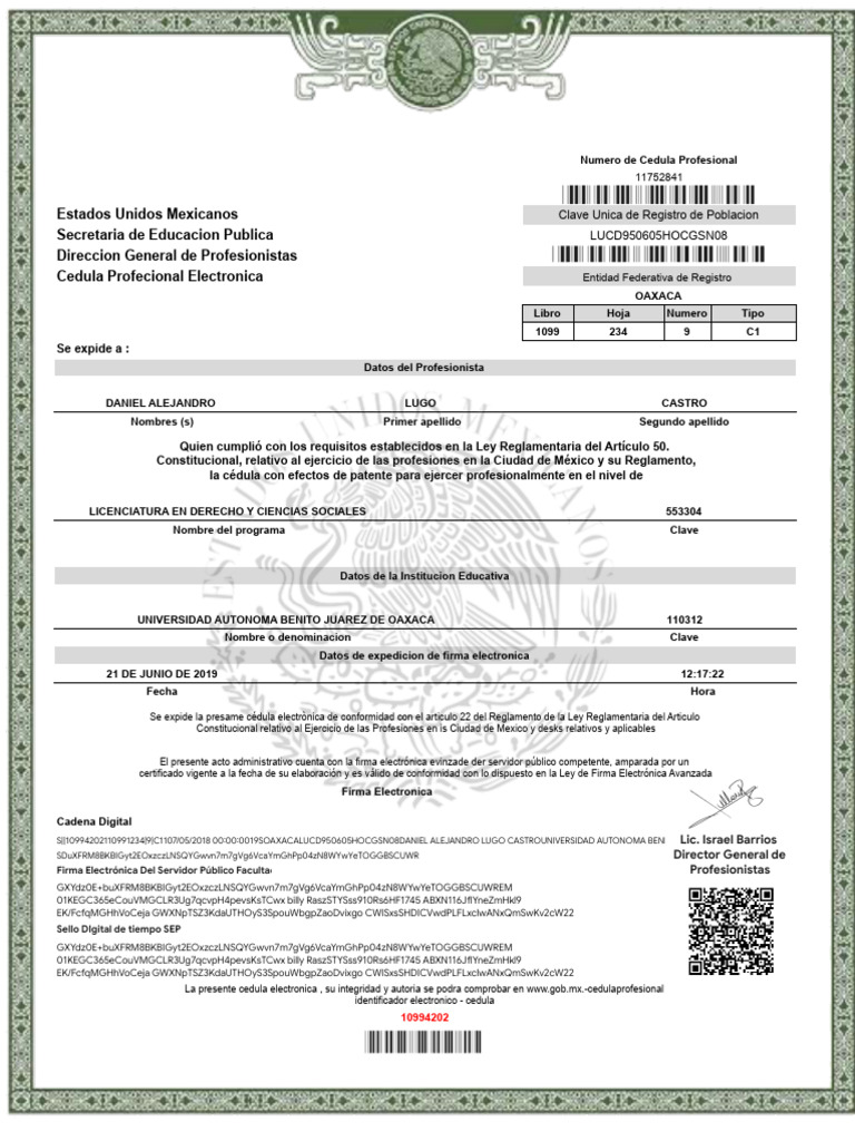 Titulo Electronico Unv. - Cedula Profesional | PDF | México