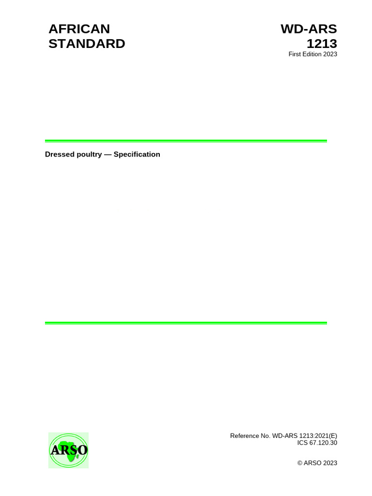 CD-ARS 1213-2023, Dressed poultry - Specification | PDF | Poultry