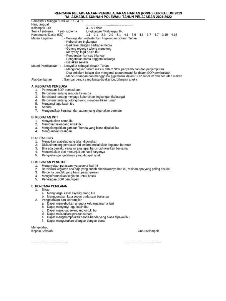 RPPH TK-A SMT1 Minggu - 04 - Keluarga | PDF | Kesehatan Holistik