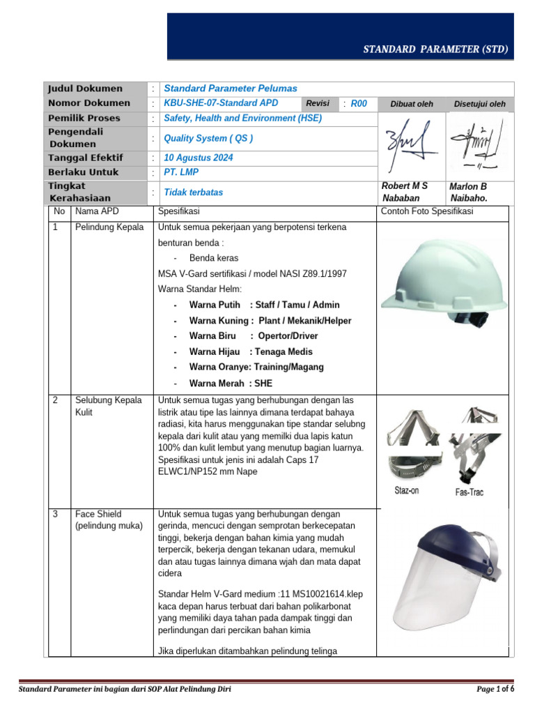 Standard Parameter Alat Pelindung Diri | PDF