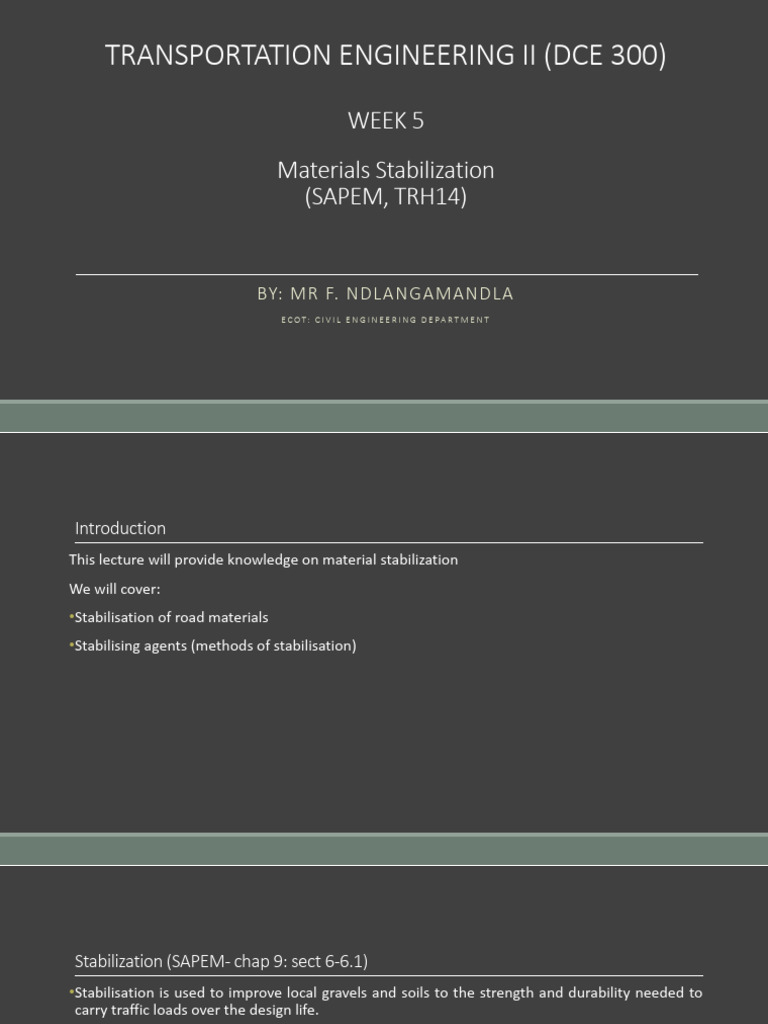 Lecture 5 - Material Stabilisation - Transportation Engineering II | PDF | Secondary Sector Of ...