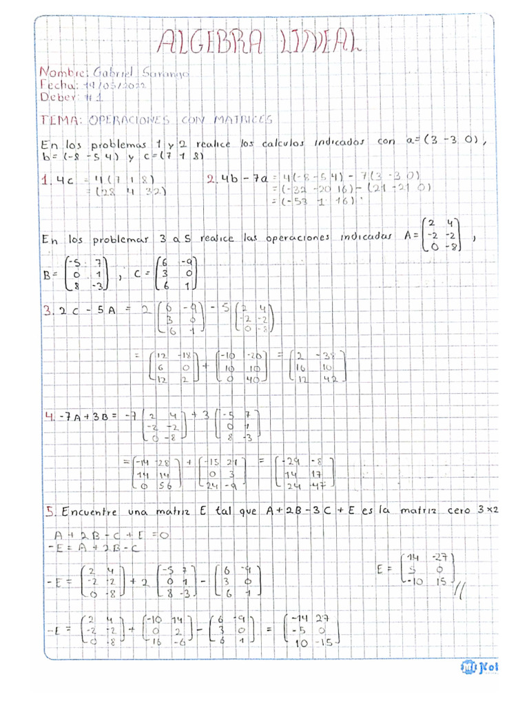Algebra Lineal Deber 1 | PDF