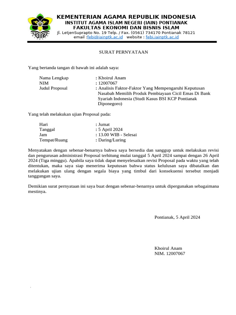 Surat Pernyataaan | PDF