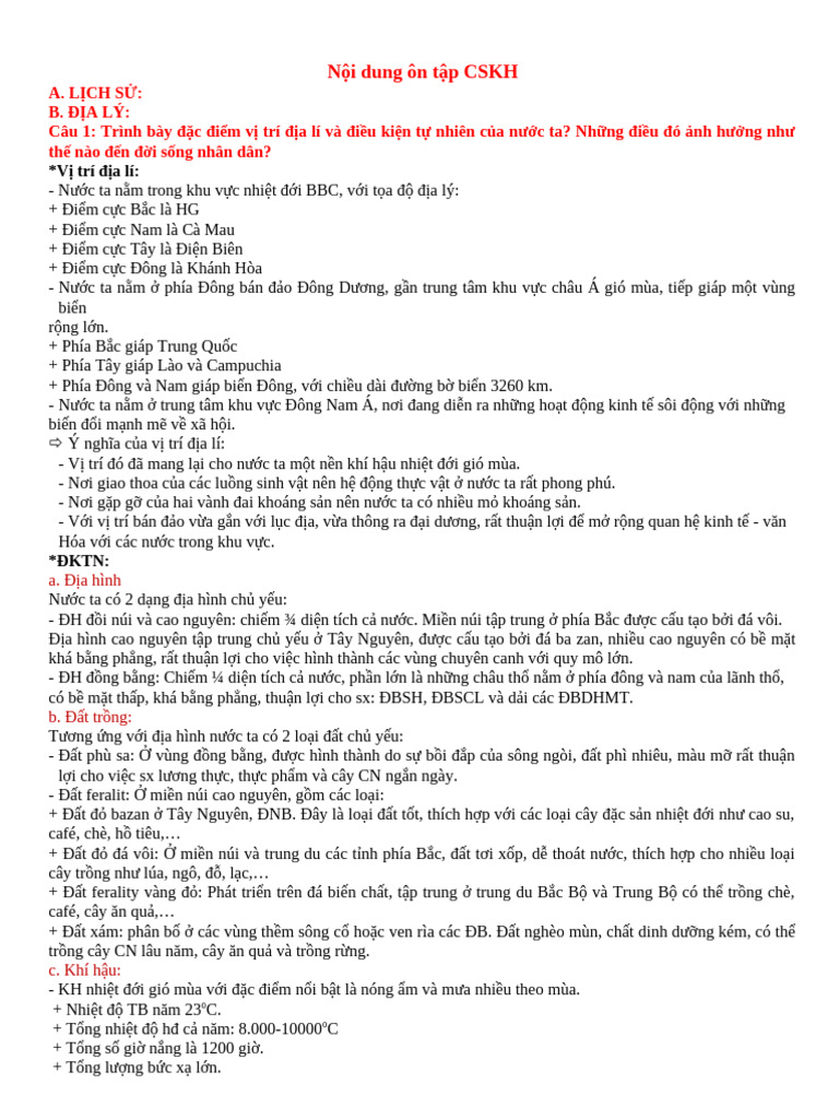 Nội Dung Ôn Tập CSKH | PDF