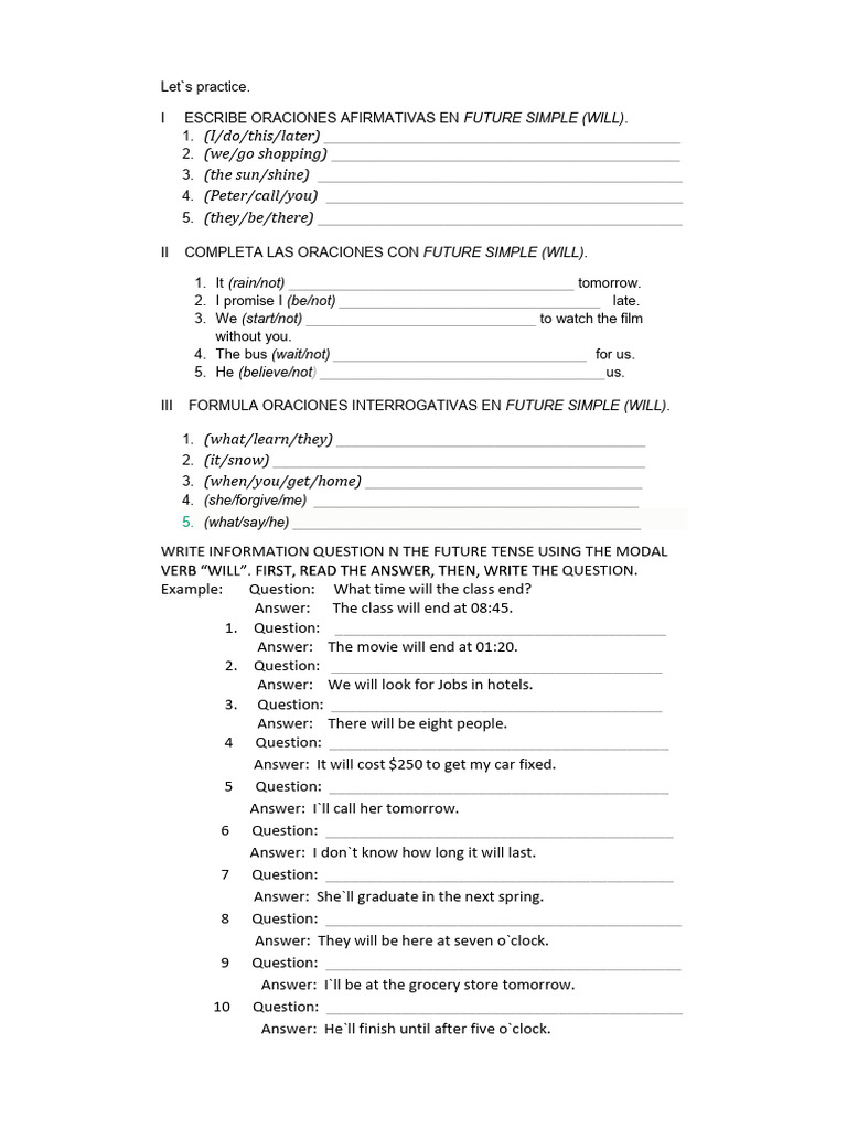 Future Simple Pdf Grammar