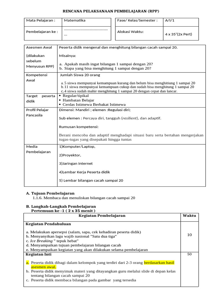RPP. Diferensiasi | PDF
