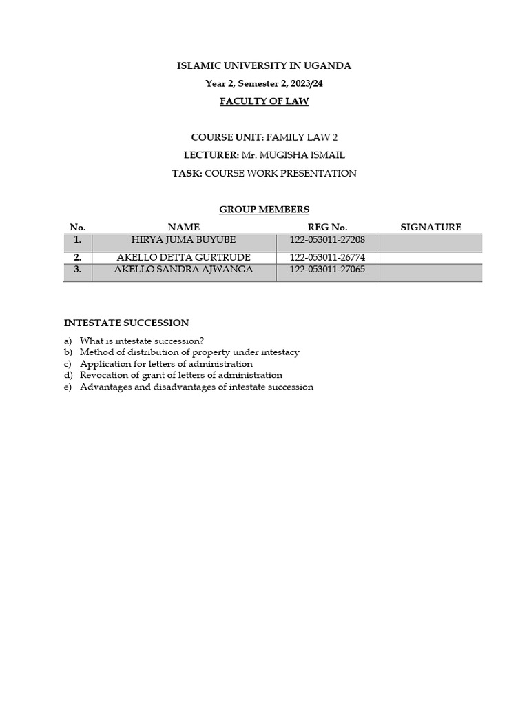 Intestate Succession Group Presentation | PDF | Intestacy | Inheritance