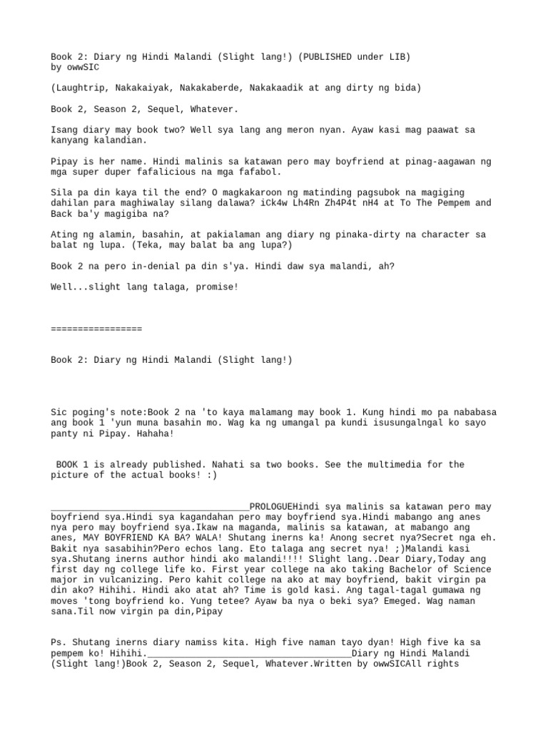Diary NG Hindi Malandi Book 2-Owwsic | PDF