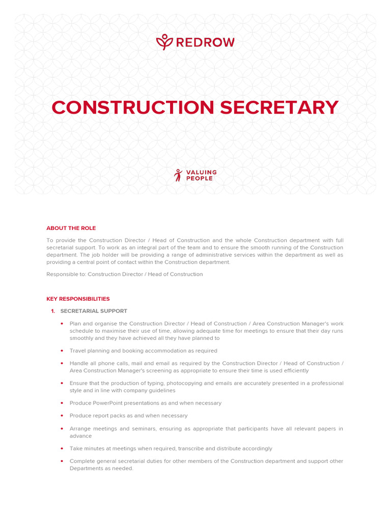 Construction Secretary Job Description | PDF | Business