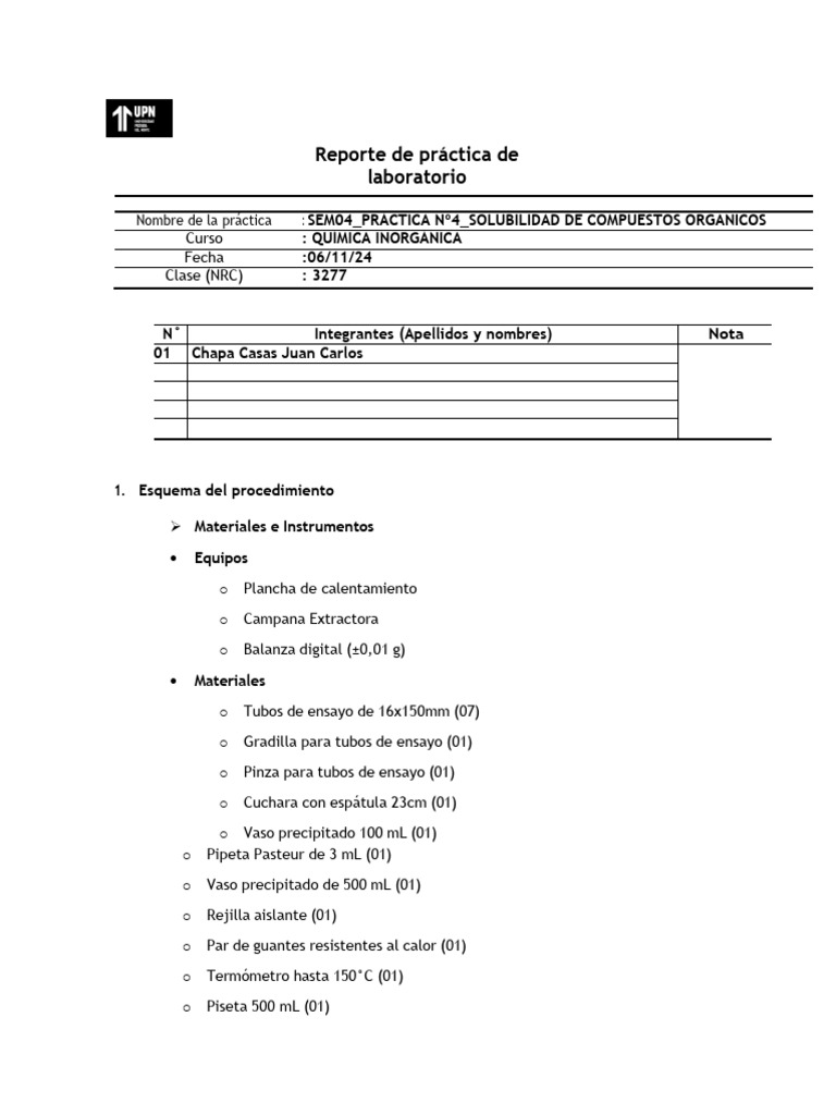 Informe de Lab04 | PDF | Solubilidad | Química