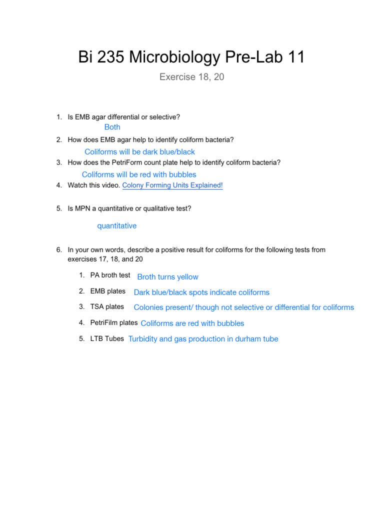 Bi 235 Microbiology Pre-Lab 11 | PDF | Art | Science & Mathematics