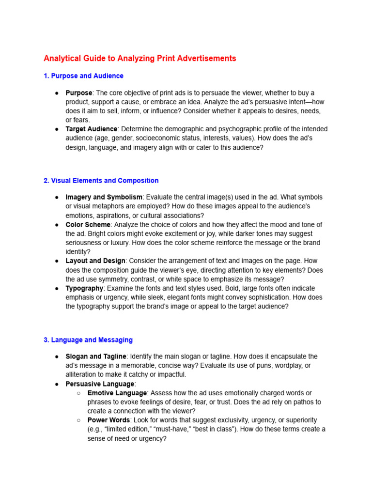 Analytical Guide To Analyzing Print Advertisements - English IB | PDF ...