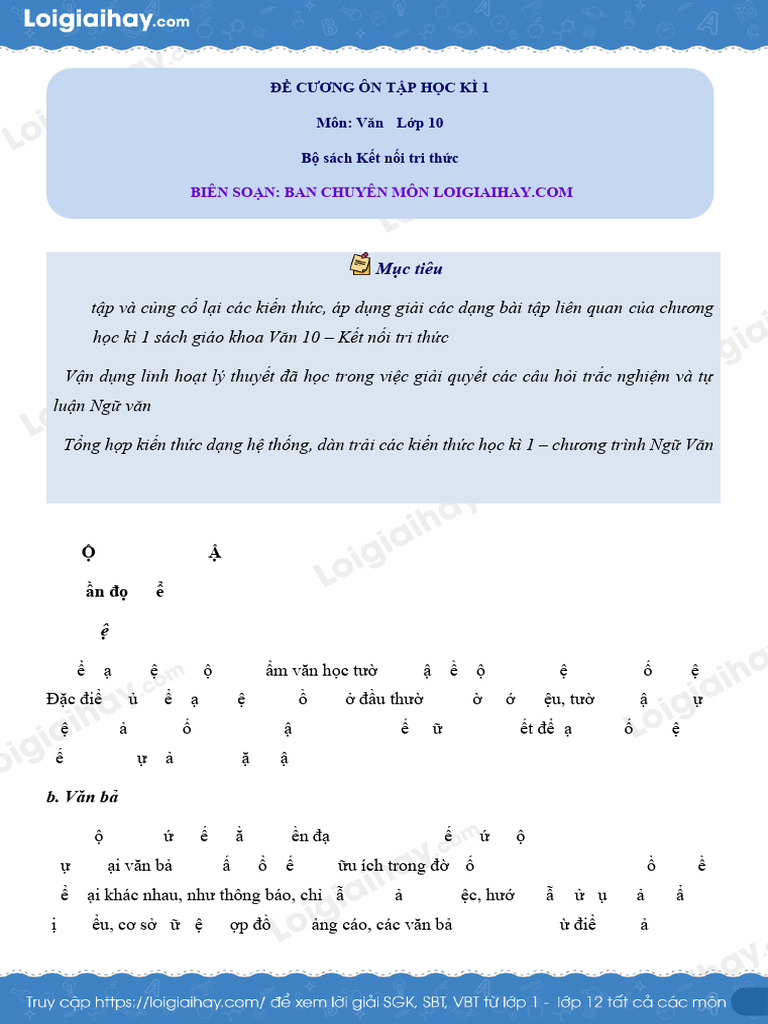 De Cuong On Tap Hk1 Van 10 Ket Noi Tri Thuc Co Dap An 1703749221 | PDF