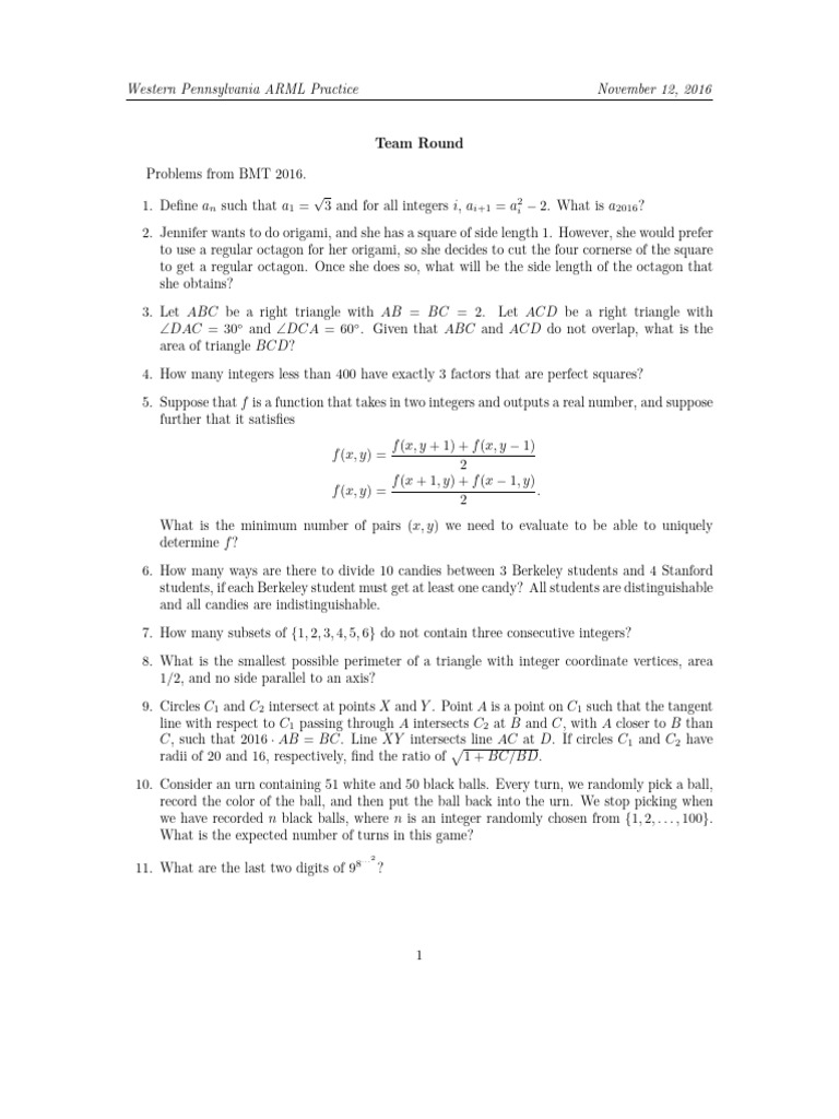 Contest 11-13-16 Team | PDF | Mathematics | Elementary Geometry