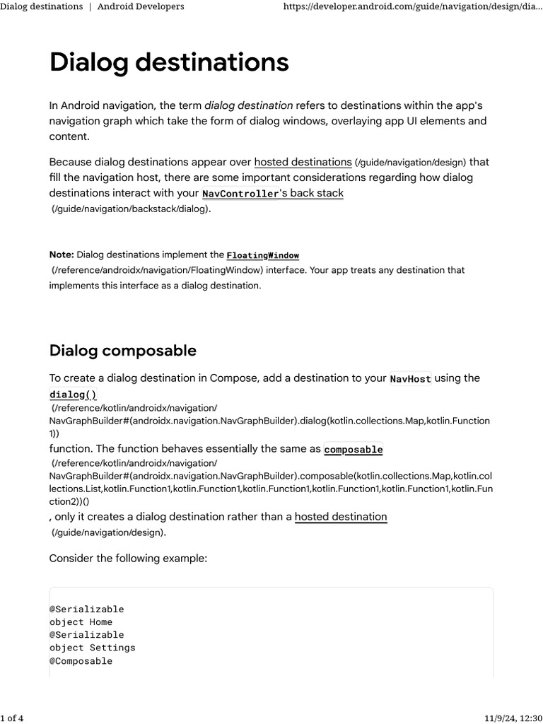 Dialog Destinations - Android Developers | PDF | Android (Operating ...