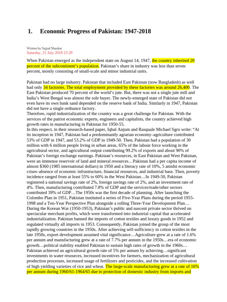 Economic Progress of Pakistan 1947-2018 | PDF | Economic Growth | Pakistan