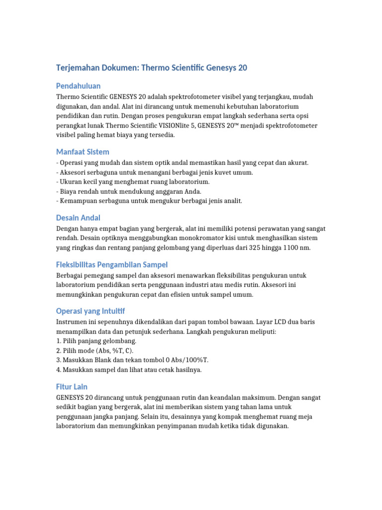 Terjemahan Thermo Scientific Genesys 20 | PDF | Teknologi & Rekayasa