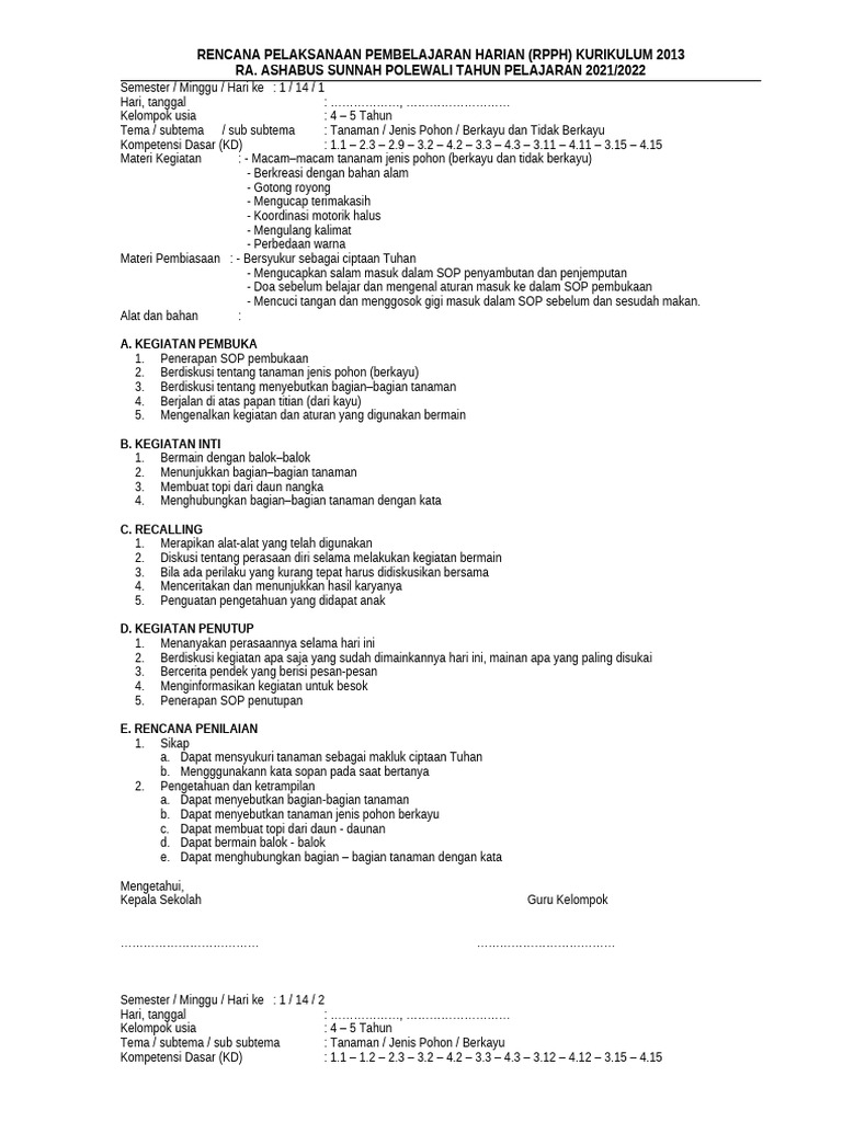 RPPH TK-A SMT1 Minggu - 14 - Jenis Pohon | PDF