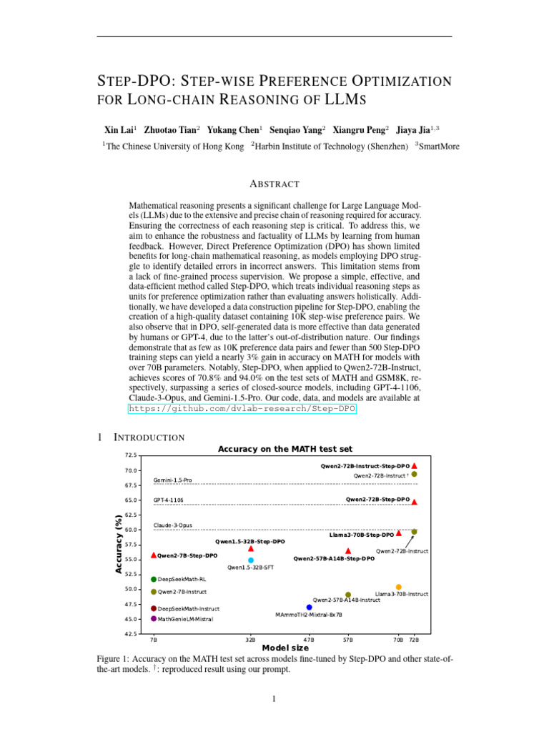 Step-Dpo Step-Wise Preference Optimization | PDF | Inequality (Mathematics) | Accuracy And Precision