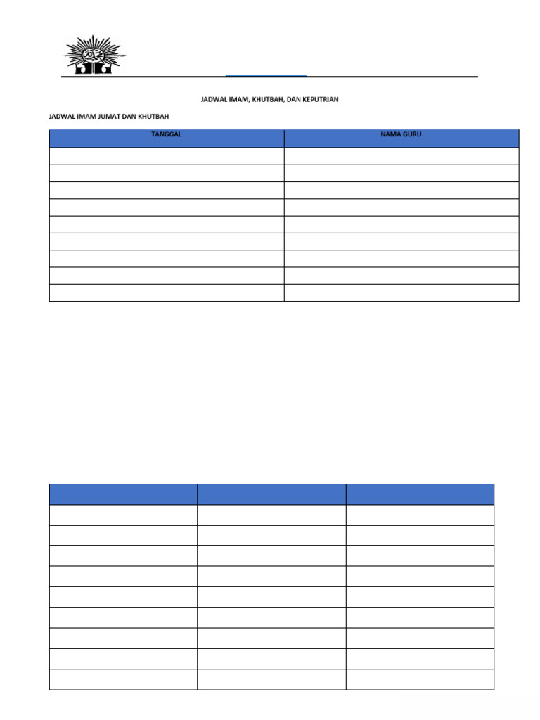 JADWAL IMAM Dan KEPUTRIAN | PDF