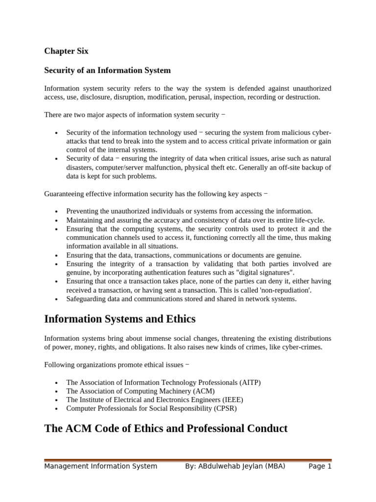 Chapter 6 Information Security and Ethics | PDF | Computer Security | Security
