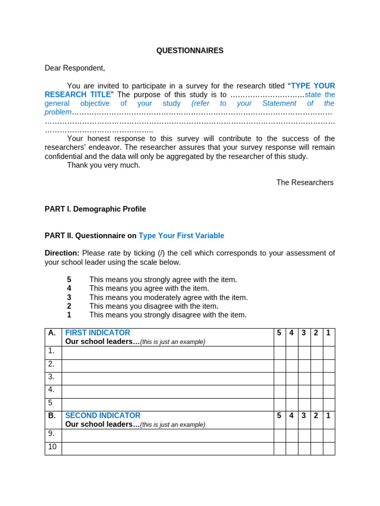 Sample Research Instrument Introductory Paragraph | PDF | Questionnaire ...