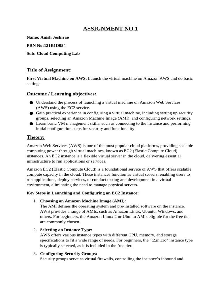 CC Assignment 1-1 | PDF | Cloud Computing | Amazon Web Services