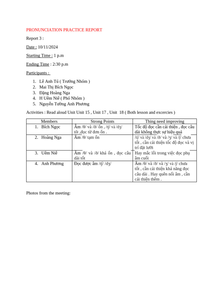 Pronunciation Practice Report 3 | PDF