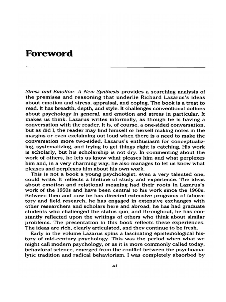4Stress_and_Emotion_A_New_Synthesis_----_(Foreword) | PDF | Emotions | Liberal Arts Education