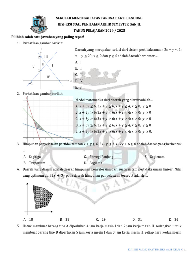 Kisi-Kisi PAS 2024 Matematika Wajib | PDF