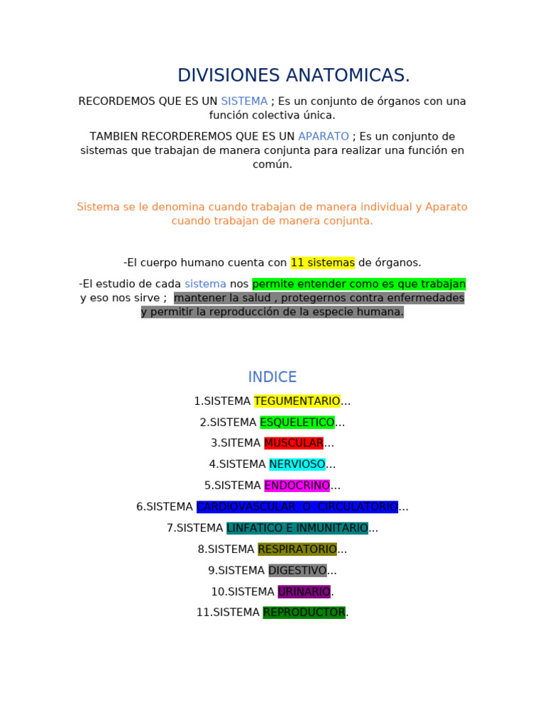 Anatomía: 11 Sistemas del Cuerpo Humano | PDF | Salud y bienestar ...