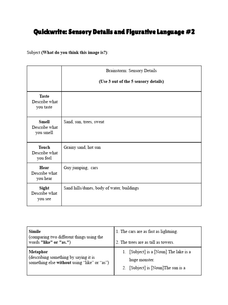 Sensory Details and Figurative Language Guide | PDF